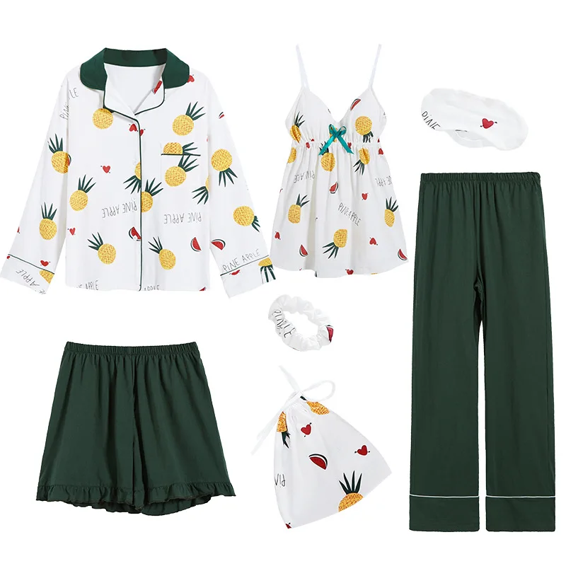 New Design Female Cartoon Cotton Sleepwear Pyjamas Pajama 7 Pieces Set ...