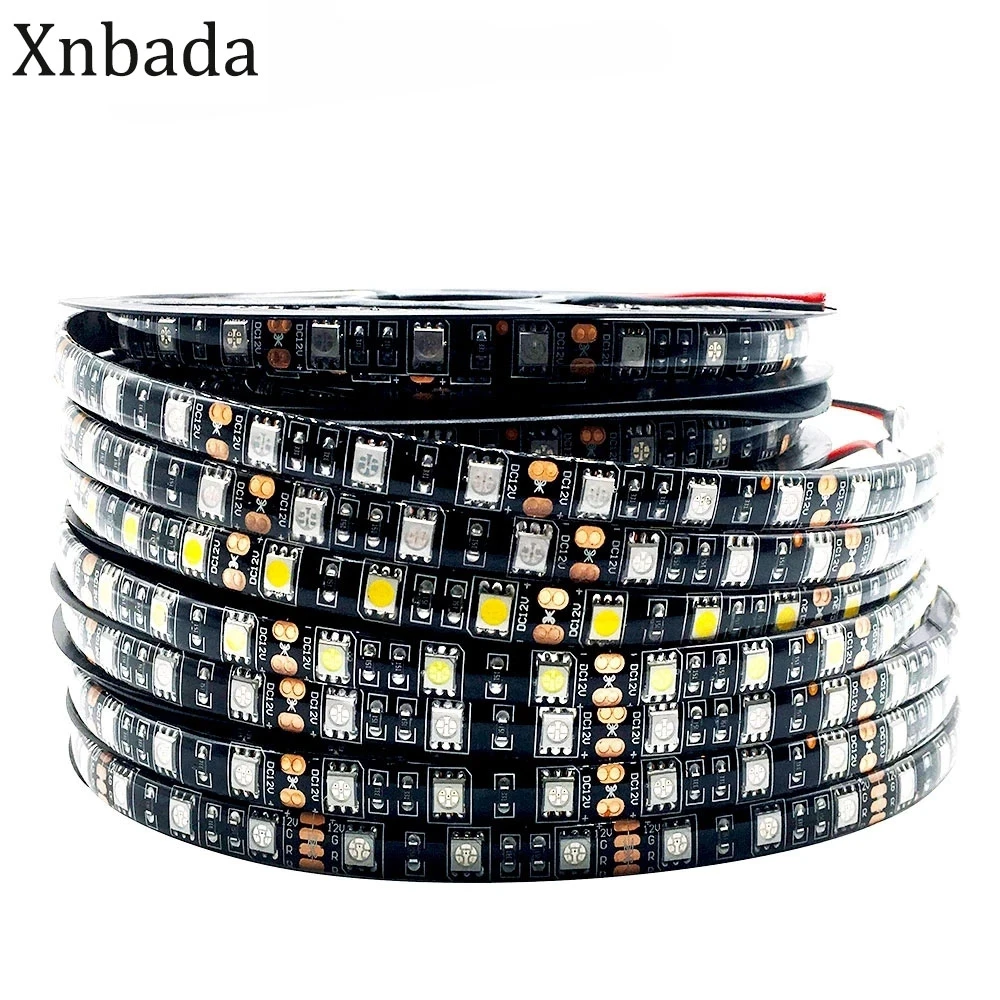 5M 5050 60 LEDs/m Flexible Black PCB LED Strip Light White/RGB /Warm ...