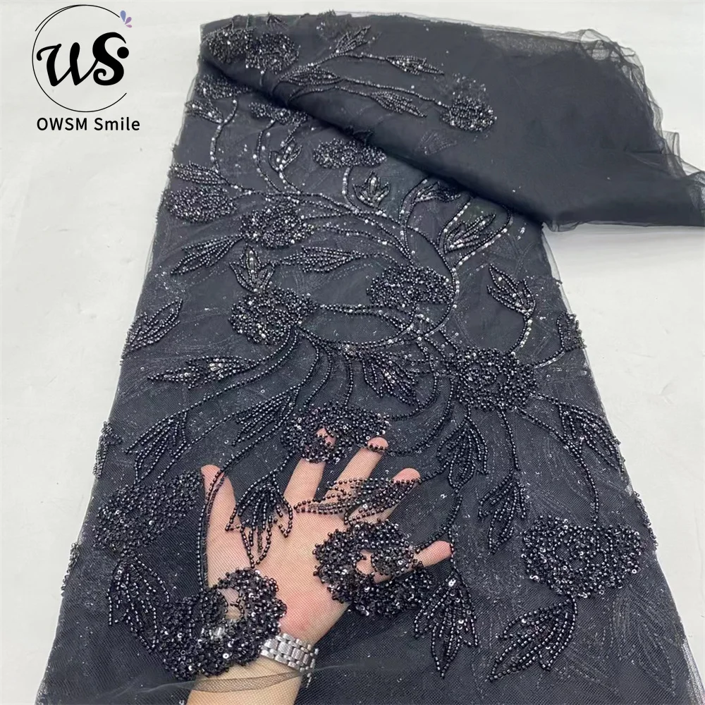 3D-Embossed-Net-Lace-Pure-White-Beads-Sequins-Fabric-Party-Evening ...