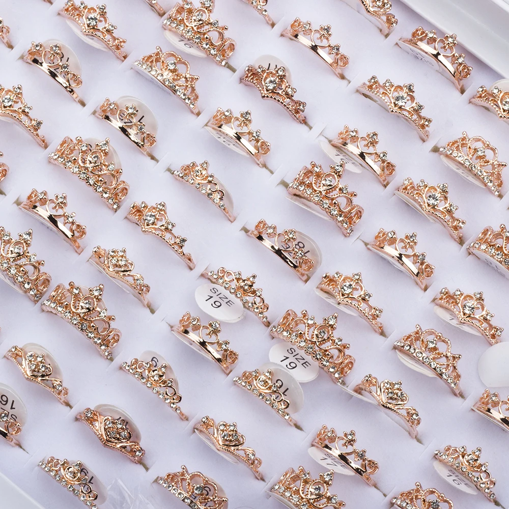 50pcs-lot-Fashion-Crown-Silver-Gold-Color-Metal-Rings-For-Women-Mix ...