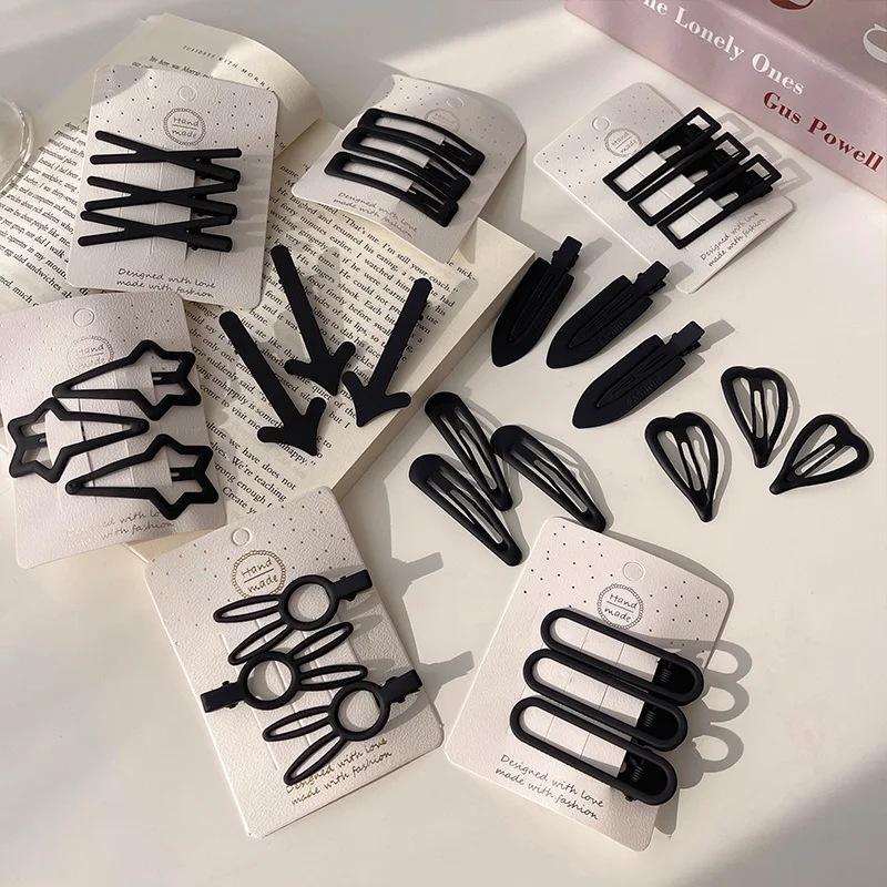 3/6 Pcs/Set Women Girls Black solid Simplicity frosted Hair Clips Adult ...