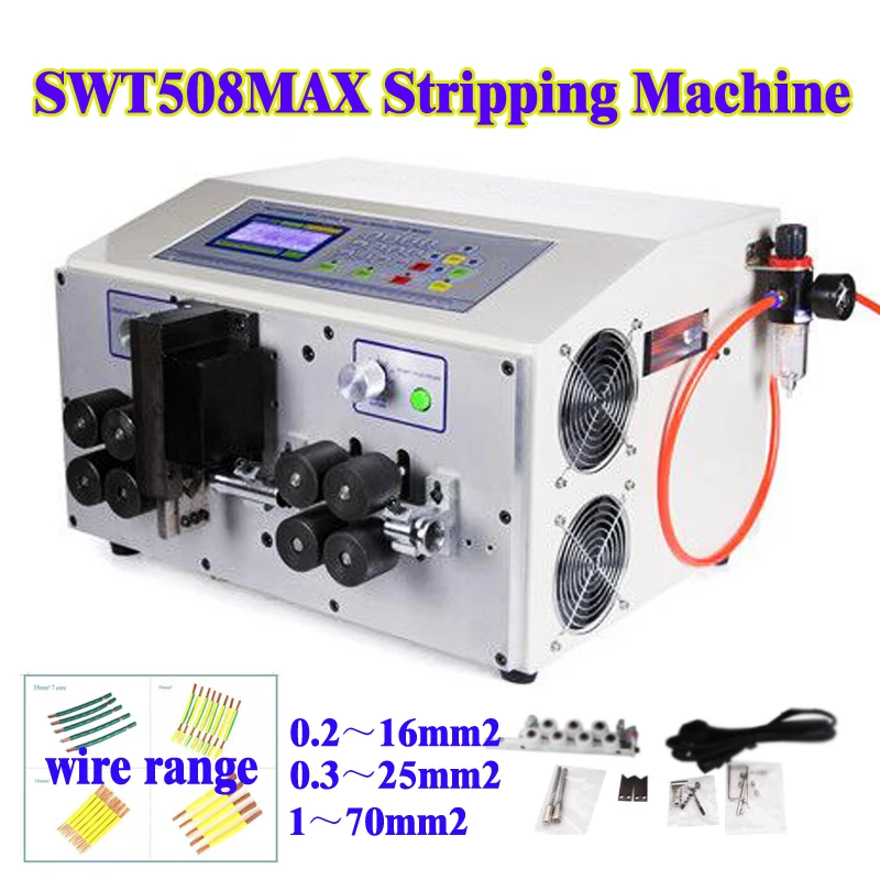 Swt508max 완전 자동 와이어 스트리퍼 1000w 필링 스트리핑 절단기 02 70 Mm2 와이어 섹션 커터 8 휠
