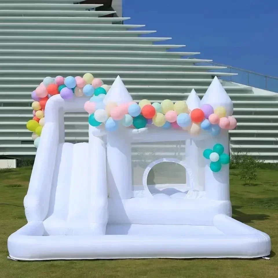 Castillo-inflable-blanco-de-PVC-para-ni-os-trampol-n-con-tobog-n-y ...