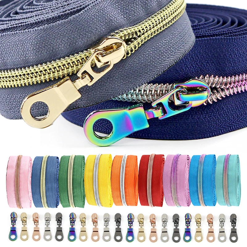 3/5M 5# Nylon Zippers Tape + Zip Sliders Jacket Coat Closure Zips ...