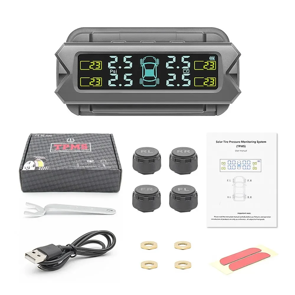 External-TPMS-Solar-Power-TPMS-Car-Tire-Pressure-Alarm-Monitor-Auto ...