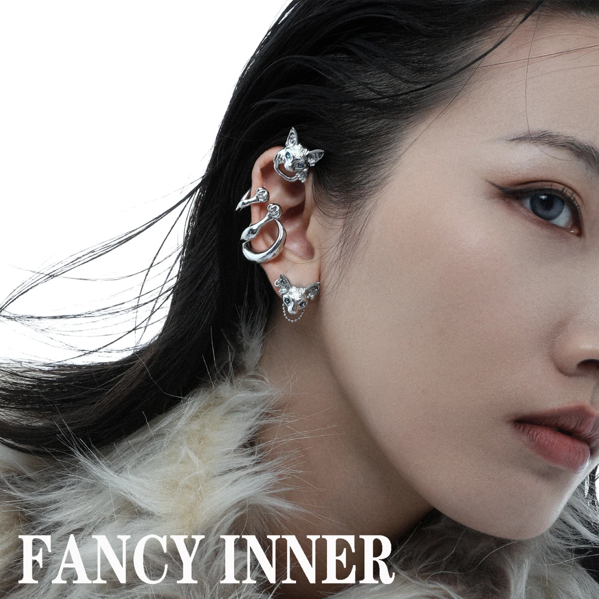 2022-New-Cat-Ear-Clip-Earring-Blue-Rhinestone-Zircon-Carving-Three ...