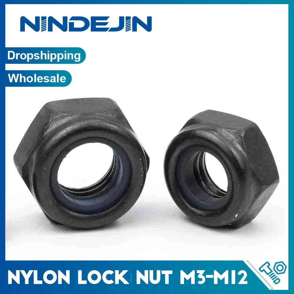 NINDEJIN-black-nylon-lock-nut-304-Stainless-Steel-zinc-plated-Hex ...