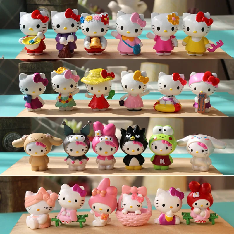 6pcs Cute Hello Kitty Mini Action Figure Cake Topper Figurines Garden ...