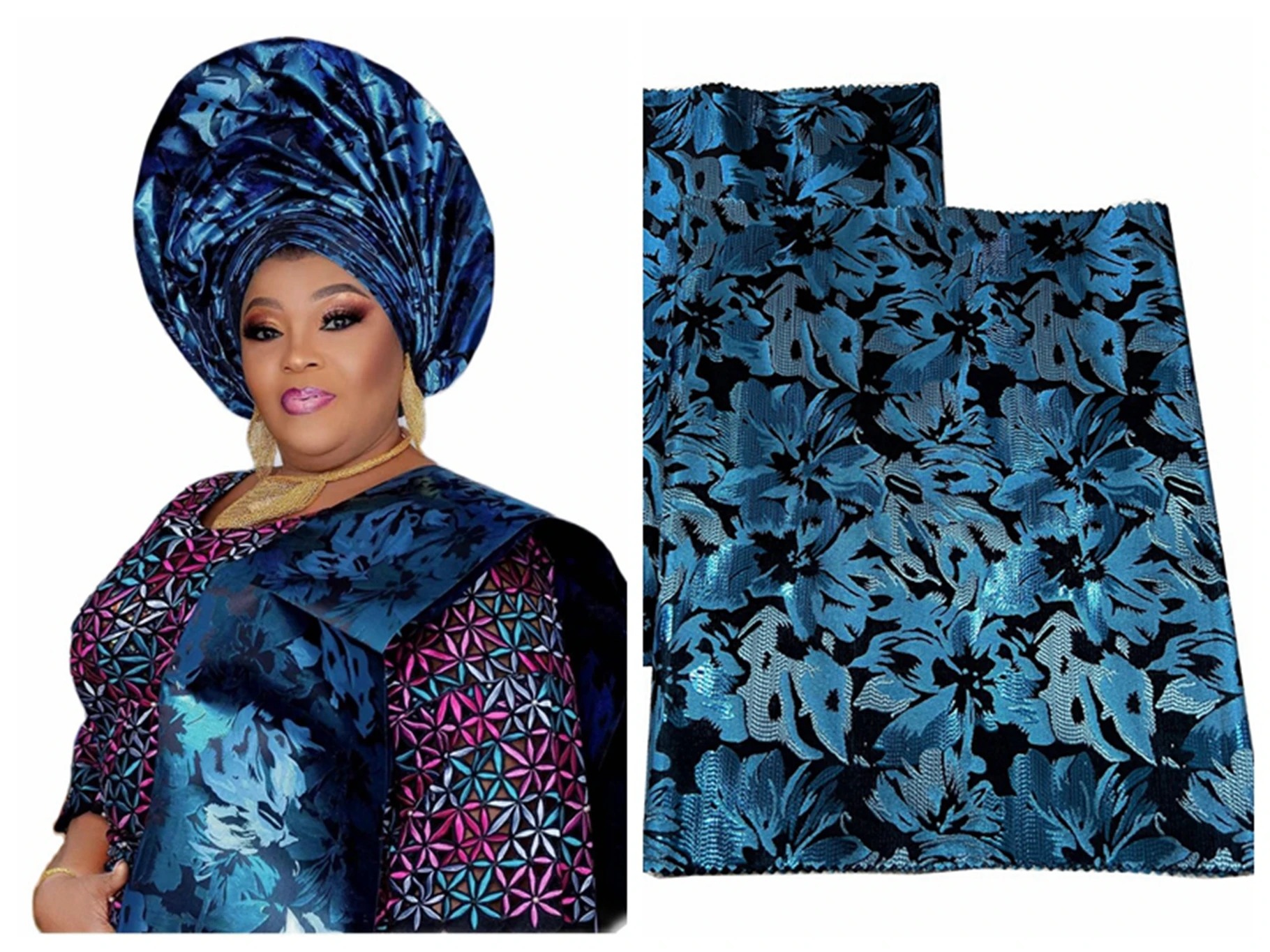 African Hot Sale High Quality Fashion Sego Gele Printing Embroidery ...