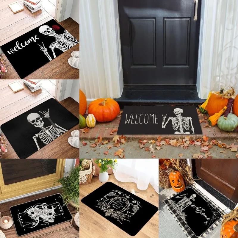 Halloween Scary Skeleton Gesture Print Welcome Carpet Mat Rug Skull ...