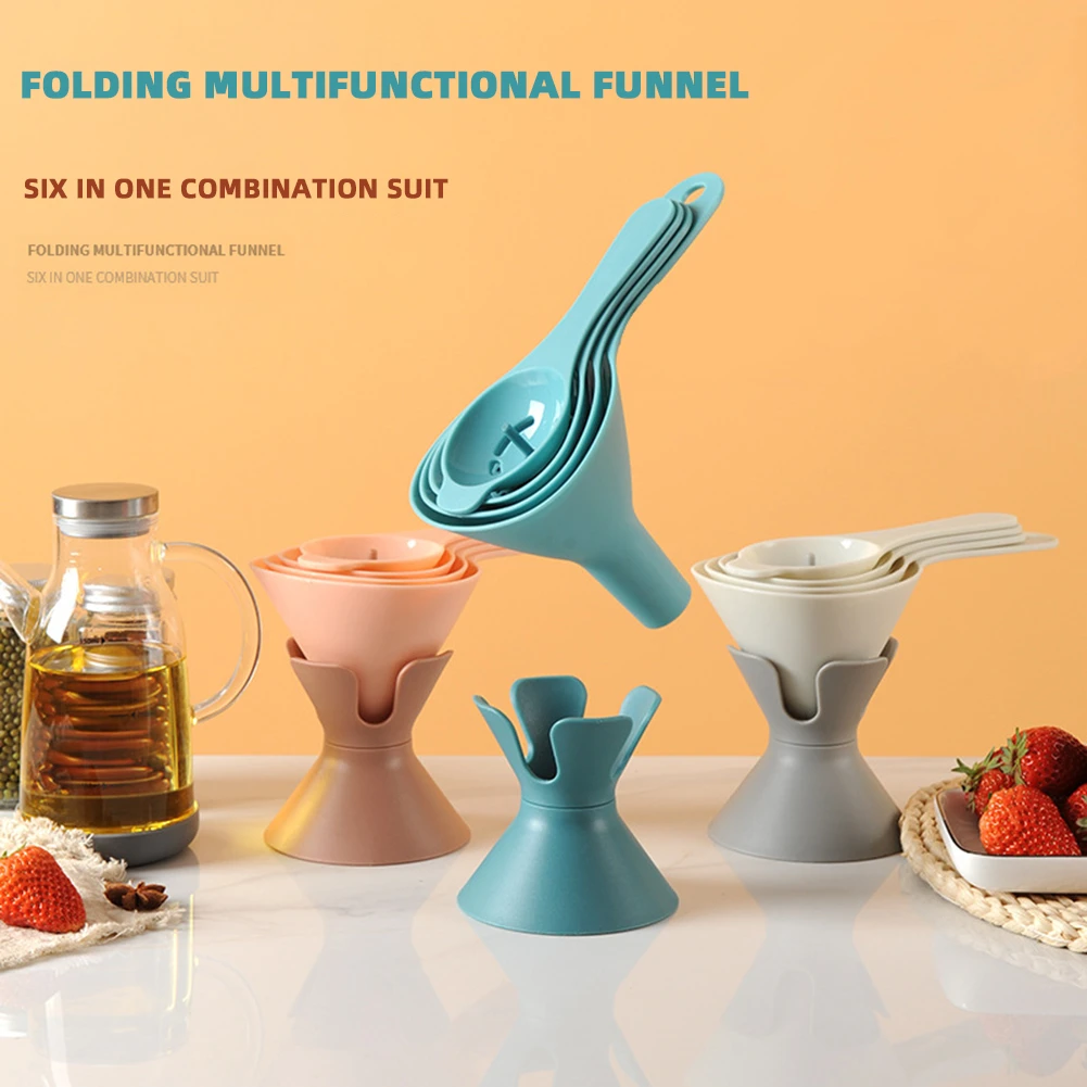 6 In 1 Multifunctional Funnel Set Reusable Oil Funnel Juice Filter Egg ...
