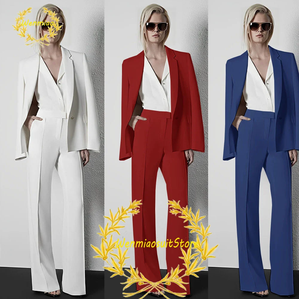 Women-s-Slim-Fit-White-Blazer-Set-Formal-Business-Jacket-Pants-Office ...