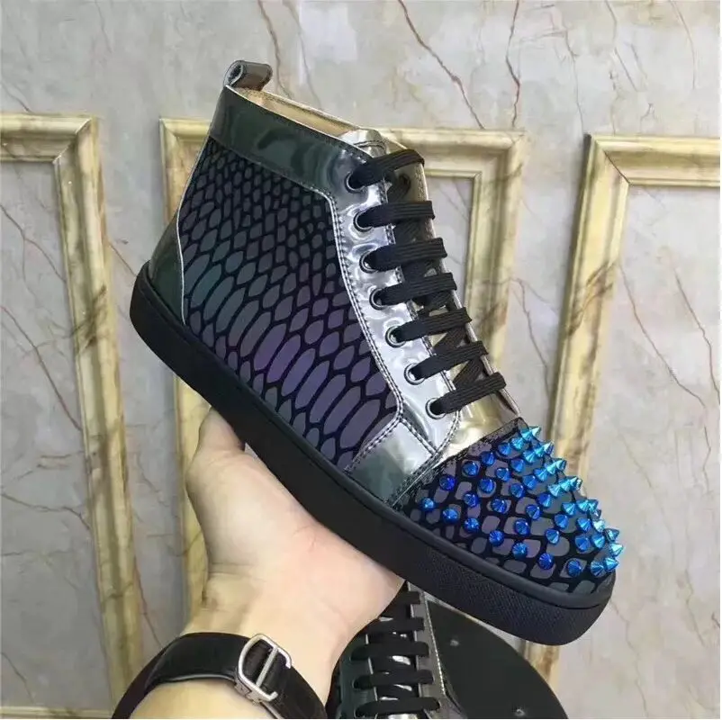 Luxury Brand Dress Designer For Men High Top Red Bottoms Rivets ...