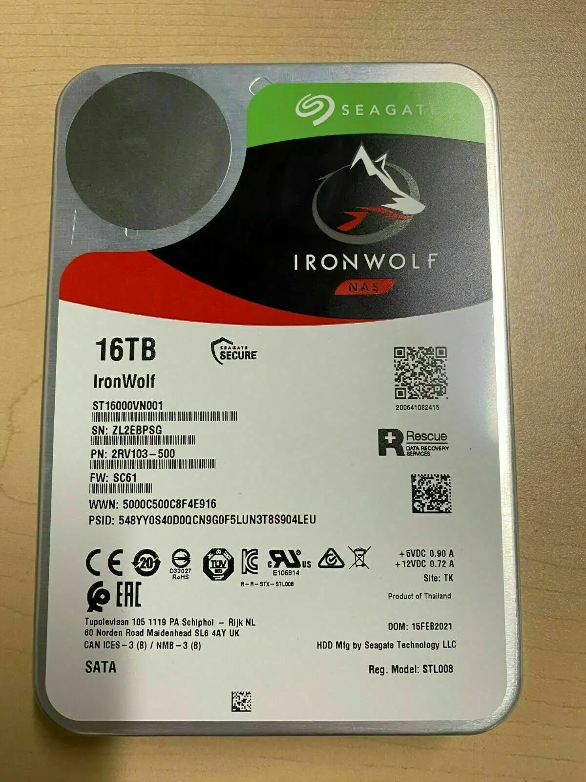 Seagate IronWolf NAS 16TB 3.5 인치 SATA, 6 Gb/s 7.2K HDD, ST16000VN001 ...