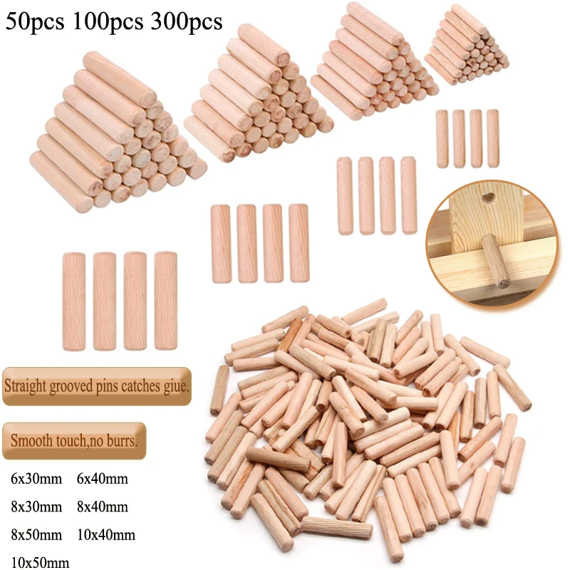 50-300pcs Woodworking Doweling Jig Kit Round Grooved Fluted Wooden Plug ...