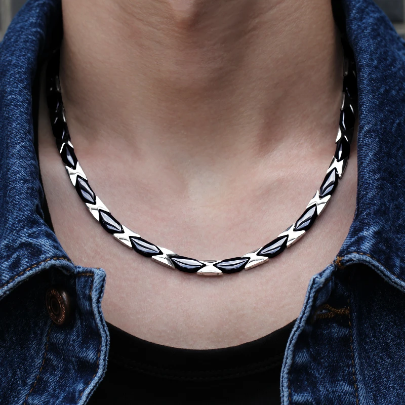 Titanium Steel Ceramic Energy Necklace Collar Hematite Magnetic Anti ...