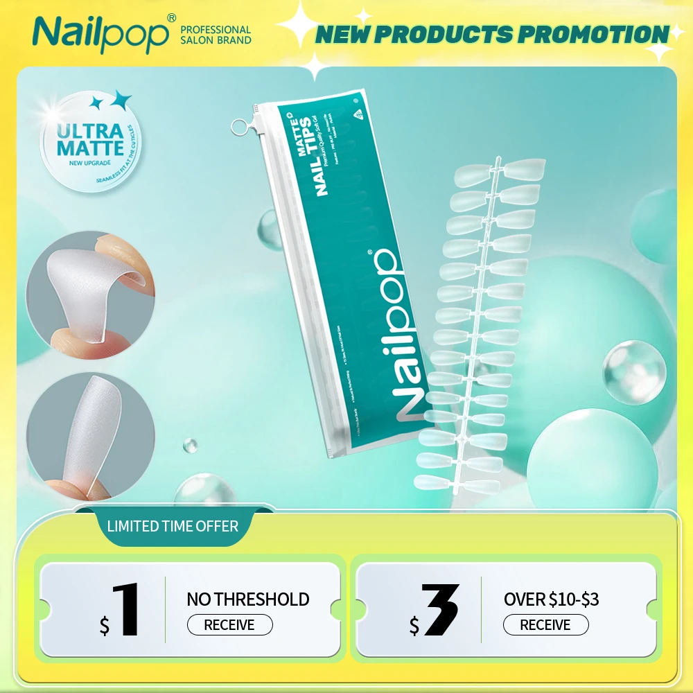 Nailpop Pre-Buff Nail Tips for Extension Fashion Manicure Ultra-Matte ...