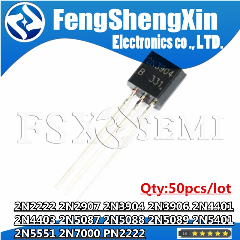 50pcs 2N2222 2N2907 2N3904 2N3906 2N4401 2N4403 2N5087 2N5088 2N5089 ...