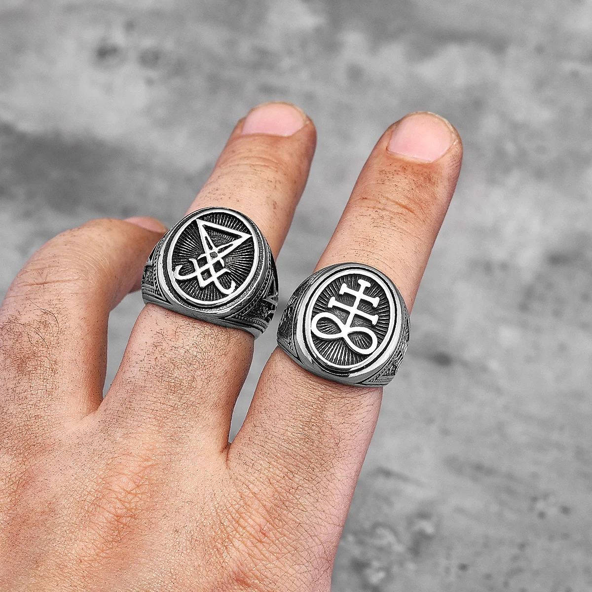 Fashion (R782-Satan)Vintage Lucifer Satan Stainless Steel Mens Rings ...
