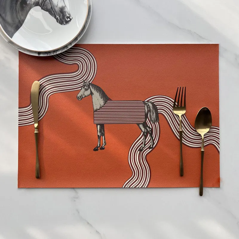 Tapis de Table - Marron - Imprimé Cheval - 42x32cm - Lavable - Sets de ...