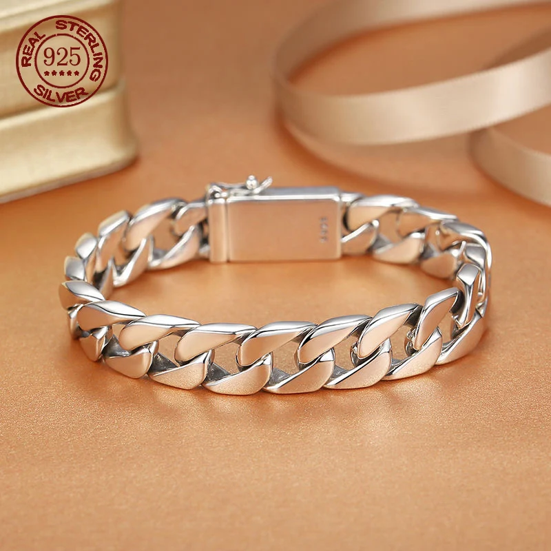 Factory-Price-100-S925-Sterling-Silver-Punk-Bracelet-7MM-8MM-10MM-S925-Silver-Jewelry-Certified ...