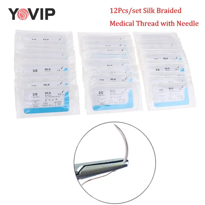 12Pcs-set-2-0-3-0-4-0-Dental-Surgical-Needle-Silk-Medical-Thread-Suture ...