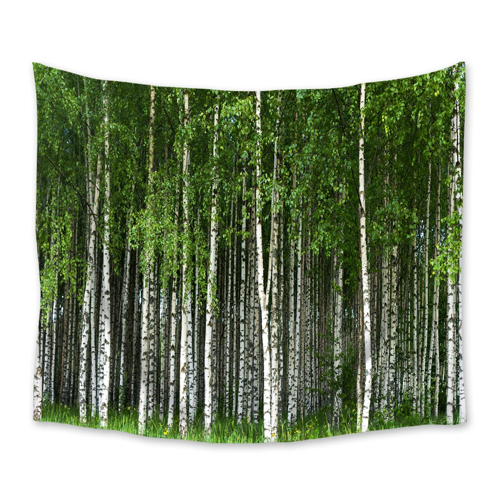 Birch Tree Tapestry Fresh Green Leaves Summer Forest Rural Landscape ...
