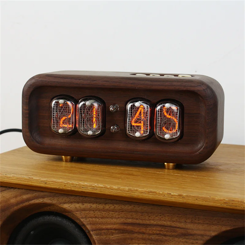 Black-Walnut-Solid-Wood-Glow-Digital-Tube-Clock-Vintage-Electronic ...