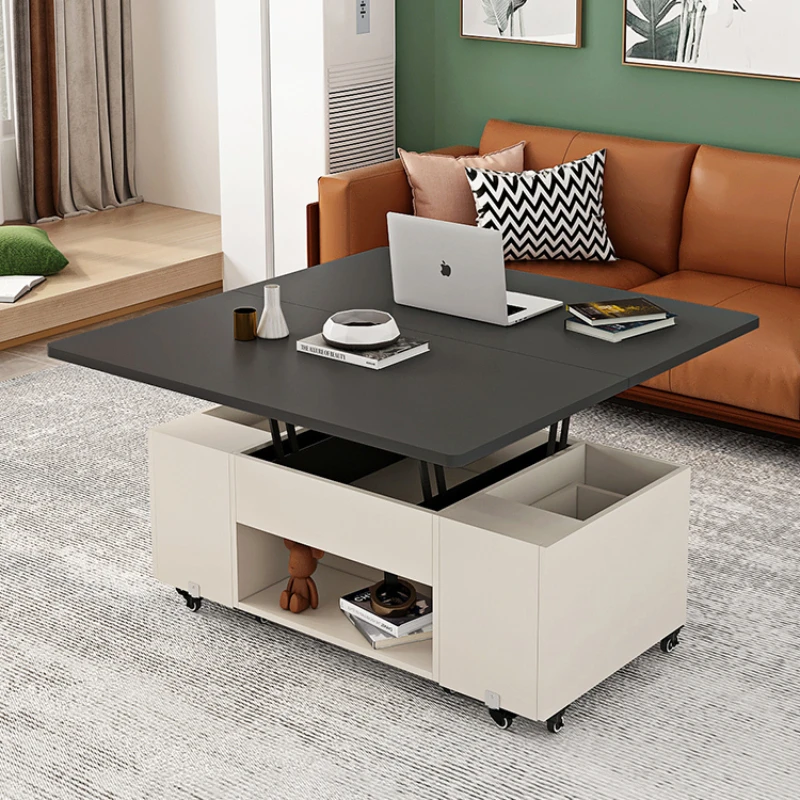Cream-Style-Tea-Table-Movable-Lifting-and-Foldable-Coffee-Table-Dual ...