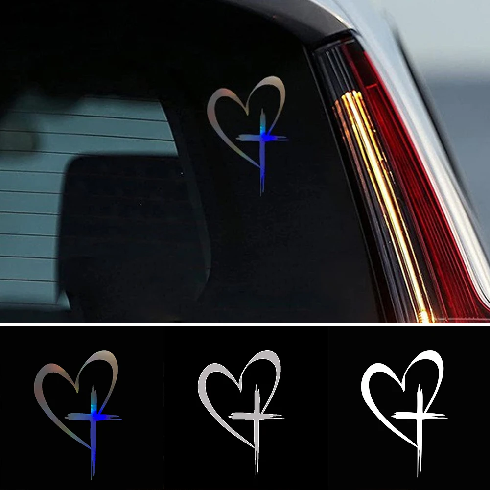 Car Reflection Sticker Heart Cross Design Waterproof Removable Decal ...