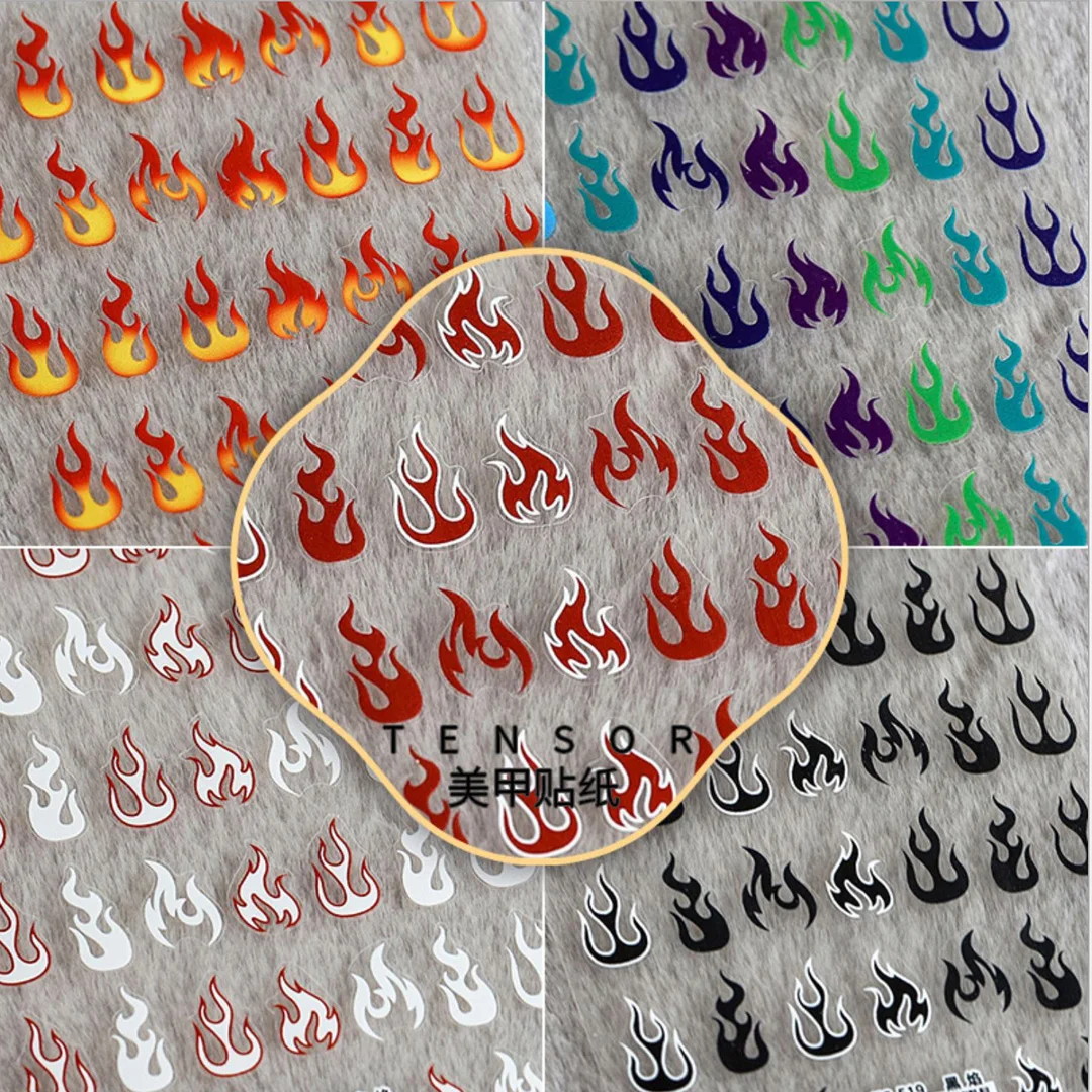 Nail sticker Flame Fire Torch Light 12 Style High Quality 3D Engraved ...
