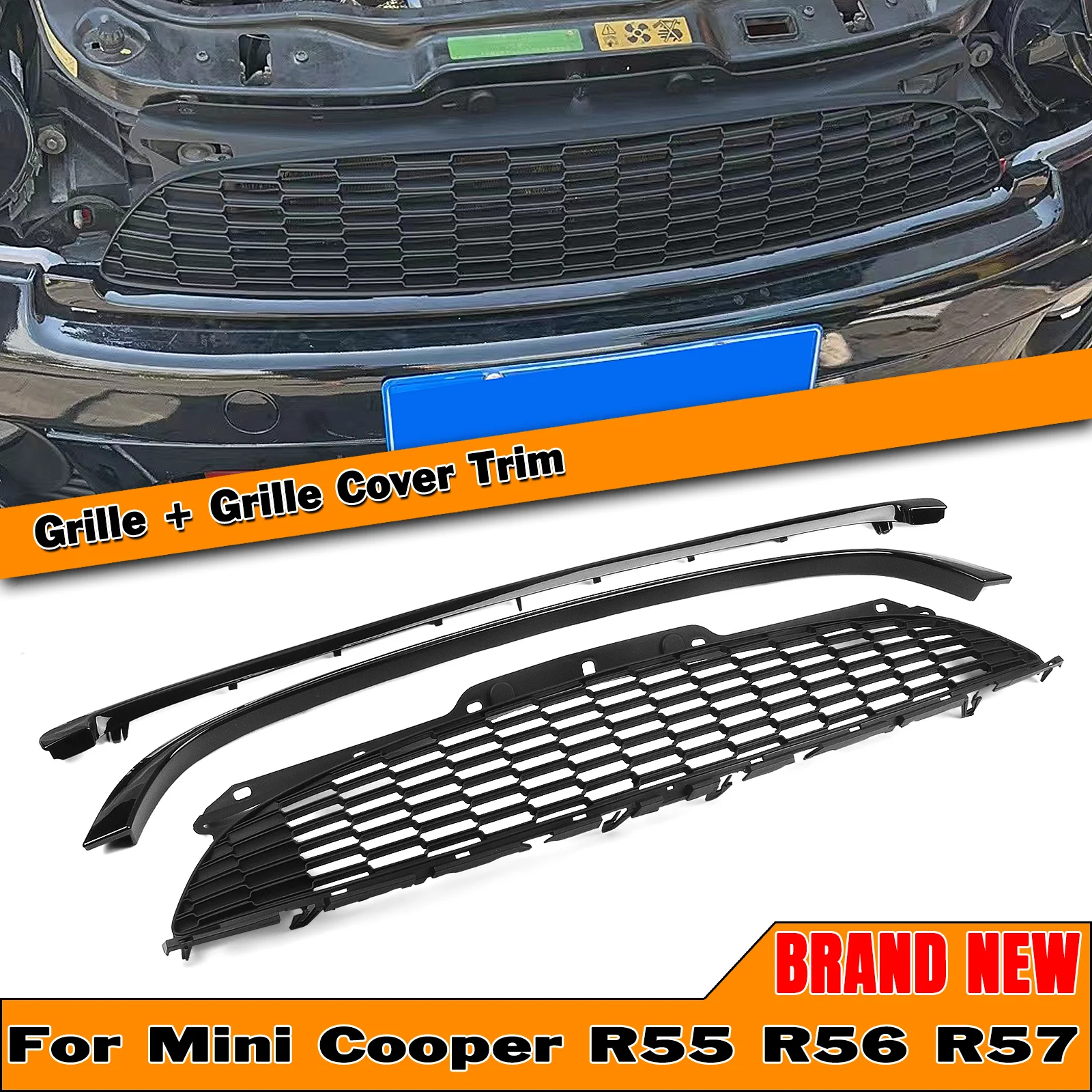 Racing Grills Hood Grille Mesh & 2PCS Front Bumper Trim Splitter ...