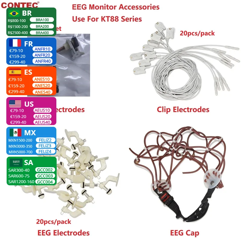 Accessories for CONTEC KT88 Series EEG Monitor, EEG Cap, Ear Clip ...