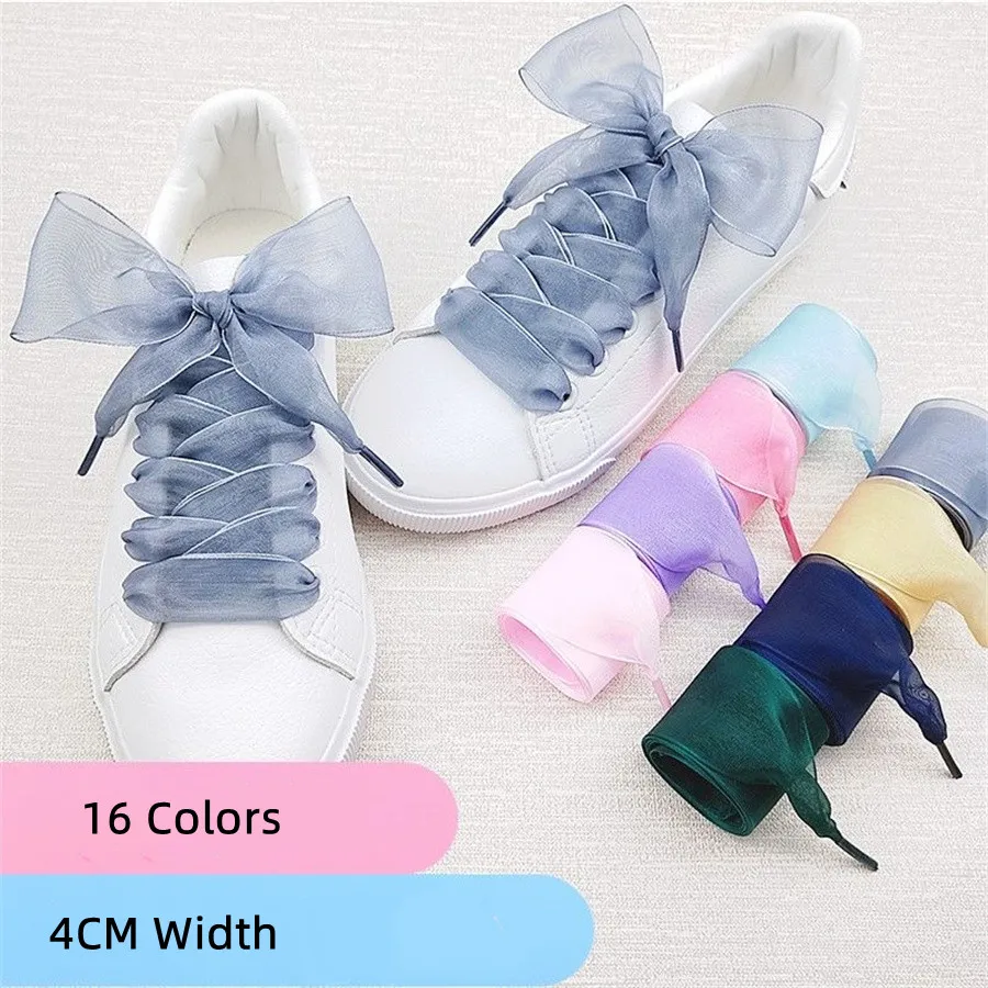1-Pair-4cm-Widen-Organza-Shoe-Strings-60-180cm-Women-Bow-Shoelaces-Flat ...
