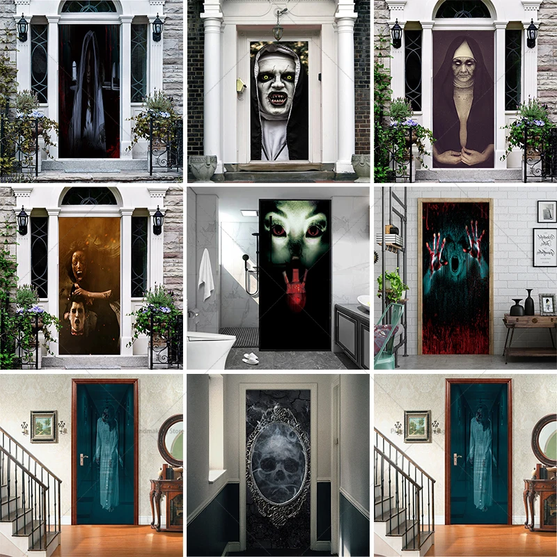 Pegatinas-de-puerta-de-terror-de-Halloween-decoraci-n-de-habitaci-n ...