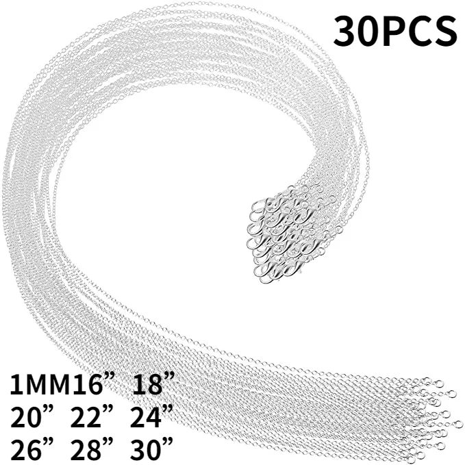 30PCS-New-fashion-925-sterling-silver-1MM-fine-chains-necklaces-for ...