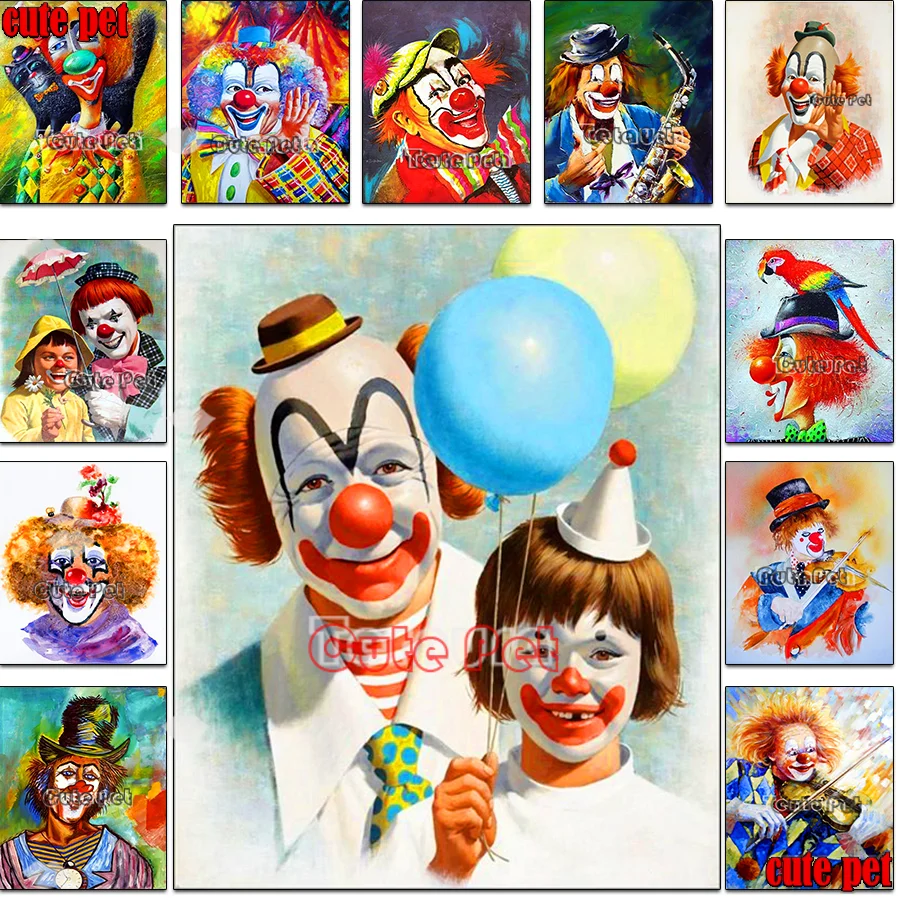 5D DIY Diamond Painting cross stitch people Clowns full square round ...