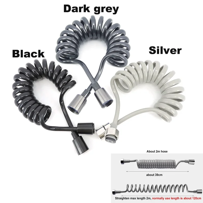 2m Black Grey Spring Flexible Retractable Shower Hose for Water ...