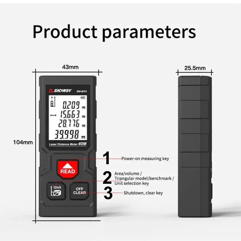 SNDWAY Laser Distance Meter 40M/50M/120M Digital Tape Measure Precision Rangefinder With ...