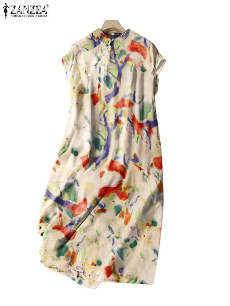 ZANZEA-Vintage-Side-Slit-Midi-Robes-Pocket-Chinese-Style-Sundress ...