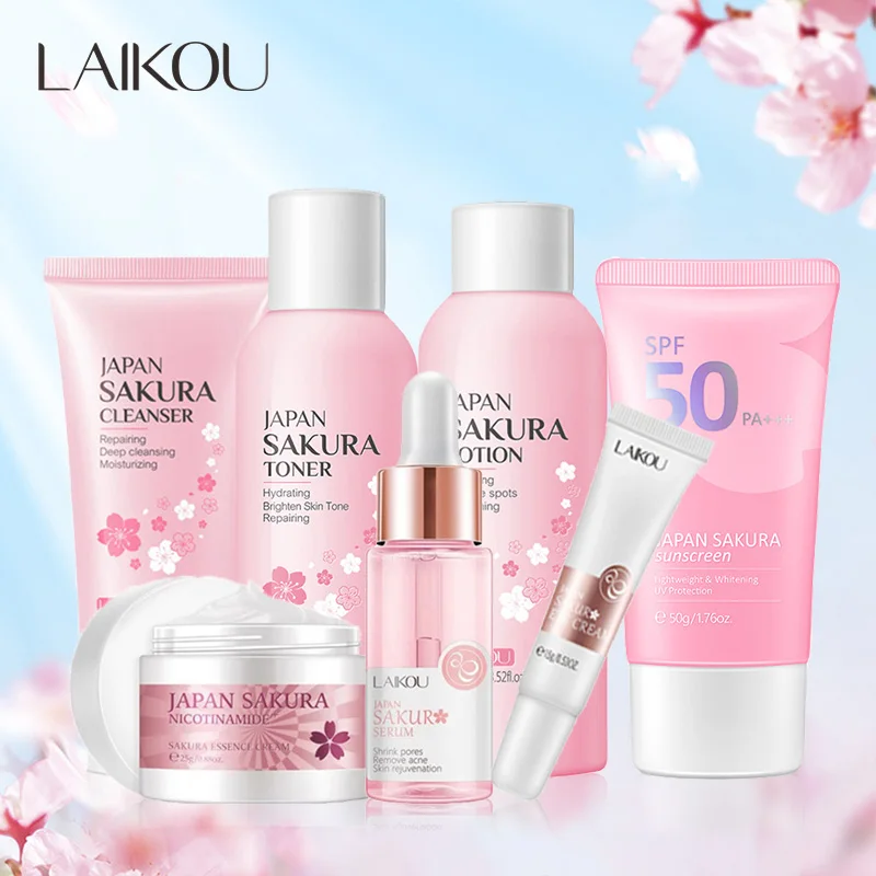 7pcs Sakura Skin Care Set Moisturizing Whitening Anti-aging&wrinkle ...