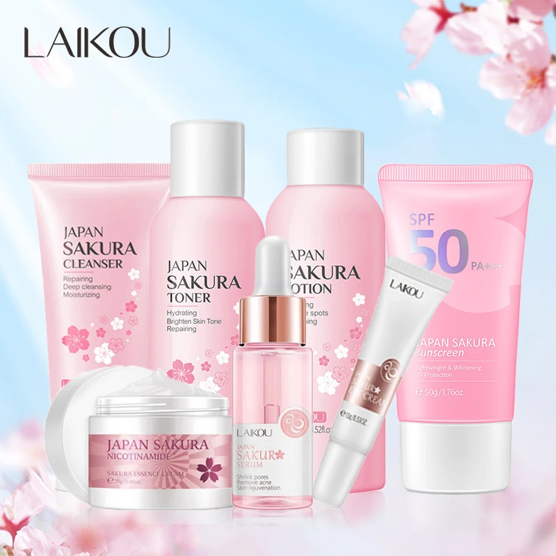 7pcs Sakura Skin Care Set Moisturizing Whitening Anti-aging&wrinkle ...