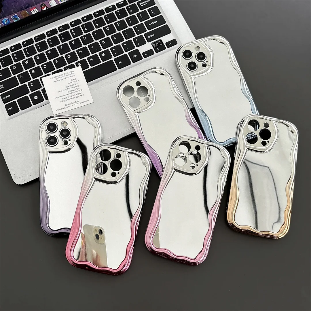 Ins-Luxury-Korean-Plating-Mirror-Wave-Edge-Gradient-Phone-Case-For ...
