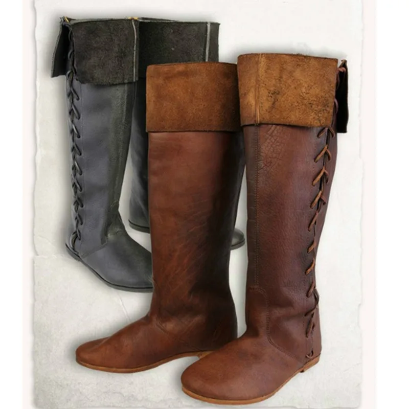 Medieval-Leather-Boots-Jack-Sparrow-Renaissance-Half-Haddock-Shoes-Lace-Up-Footwear-Larp-Pirate ...