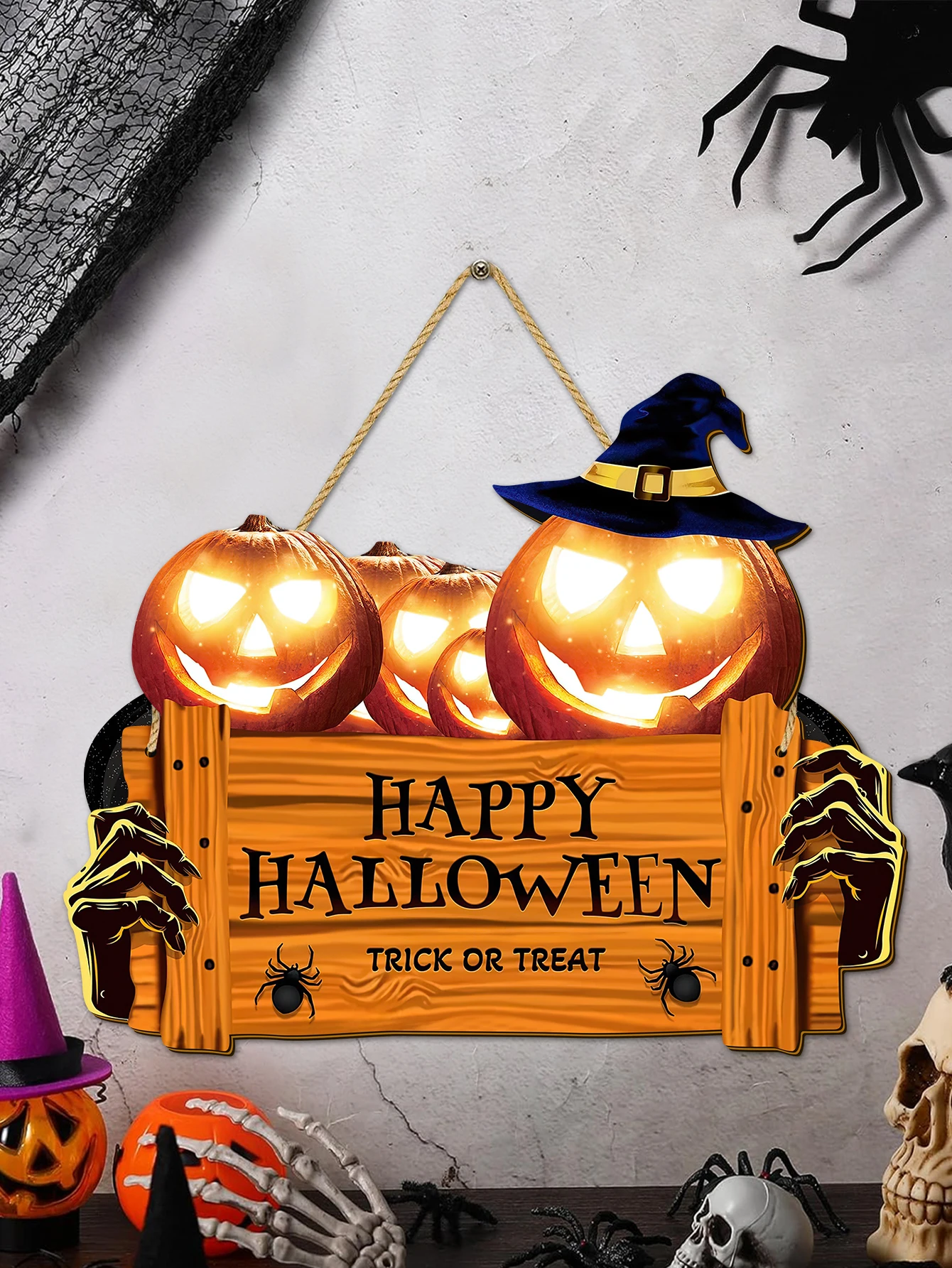 Happy-Halloween-Wooden-Sign-Pumpkin-With-Hat-Wooden-Sign-Suitable-For ...