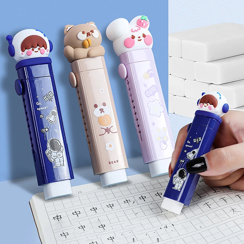 1set-Cute-Cartoon-Push-pull-Design-Erasers-Student-Kid-Pencil-Eraser ...