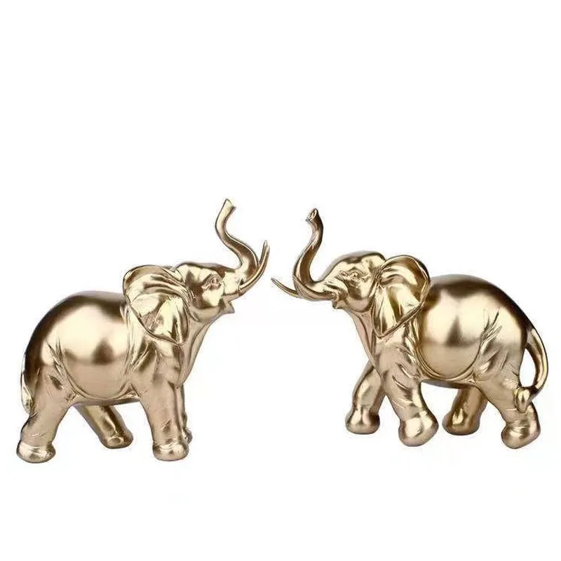 Nordic Antique Gold Couple Elephant Artware Animal Sculpture Home ...