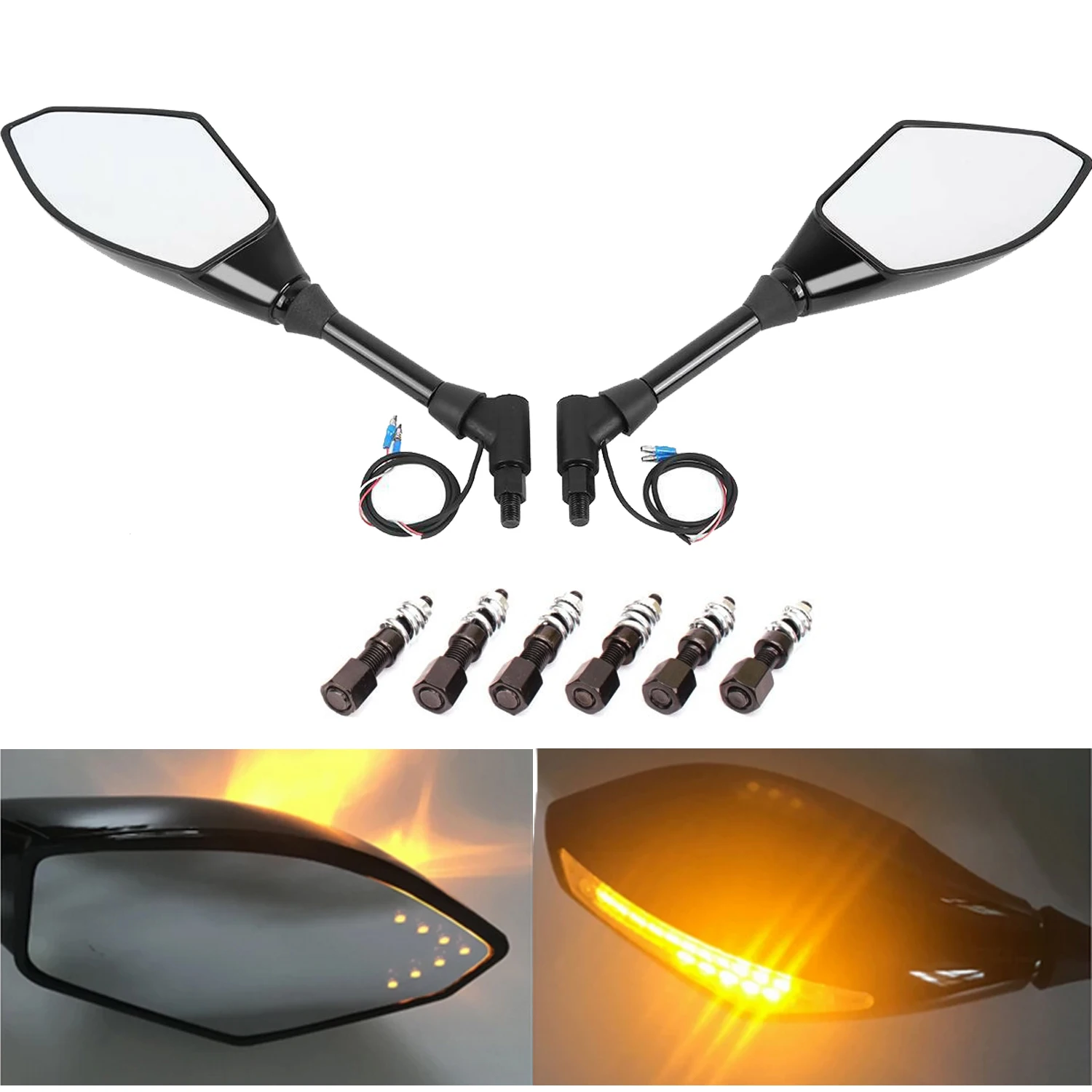 8mm-10mm-Universal-Motorcycle-Side-Rearview-Mirrors-LED-Turn-Signal-For ...