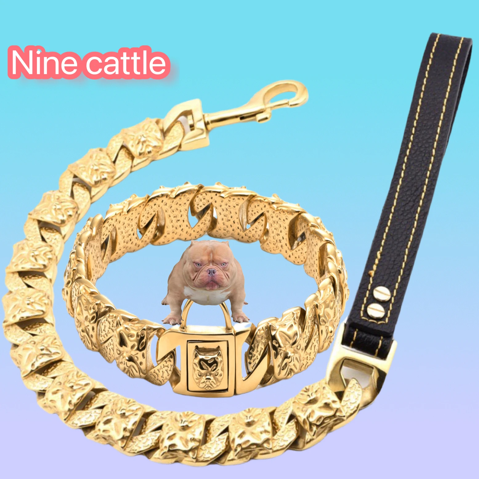 Bully-Dog-Collar-32mm-Stainless-Steel-Gold-Chain-Large-Dog-Pitbull ...