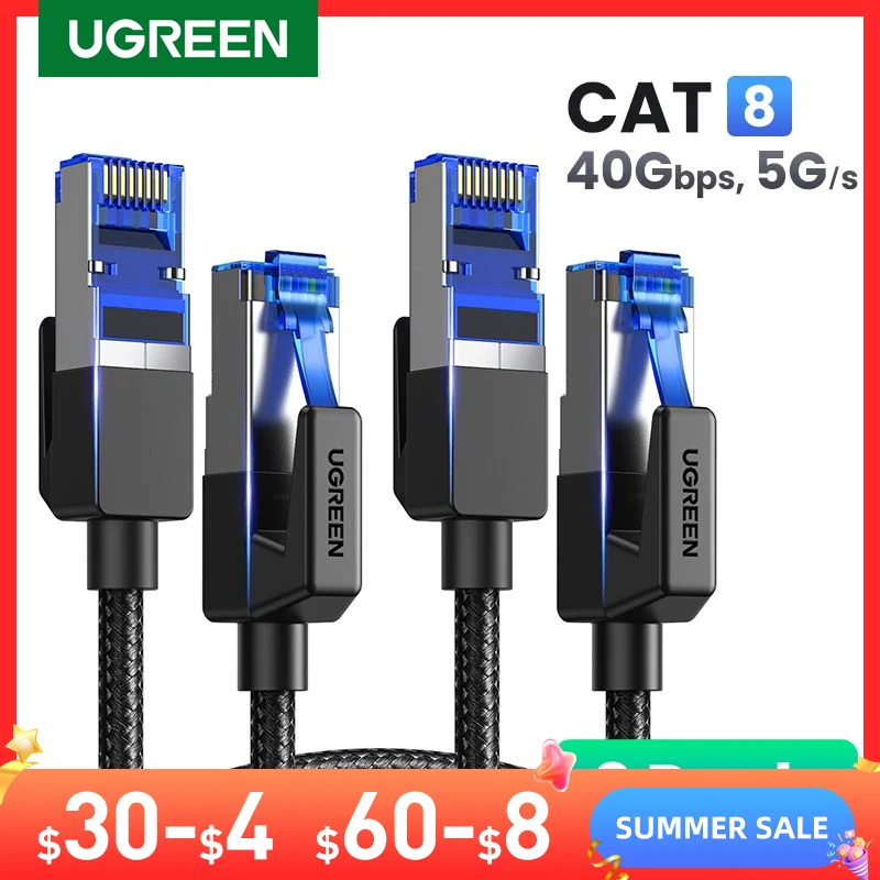 [2 pacote] ugreen cat8 ethernet cabo 40gbps 2000mhz rede algodão ...